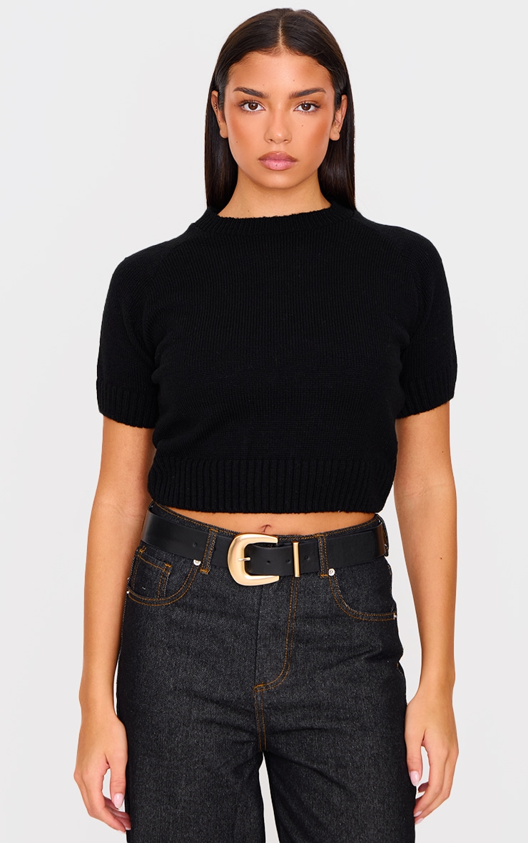 Black Knit T Shirt | Knitwear | PrettyLittleThing CA