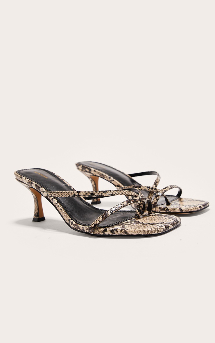 Snake Strappy Toe Thong Mid Stiletto Heeled Mules | Footwear | PLT