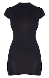 Black Jersey High Neck Cap Sleeve Bodycon Dress | Dresses | PLT