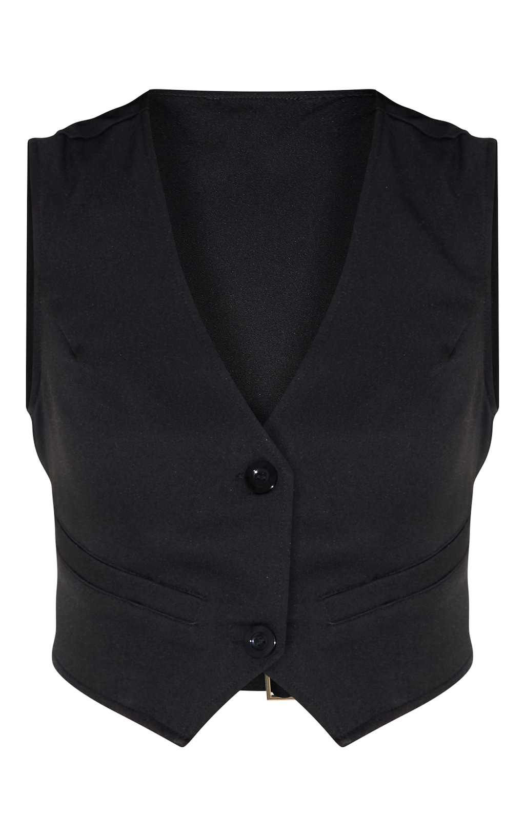 Deep Black Woven Belted Back Detail Suit Waistcoat | Co-ords | PLT