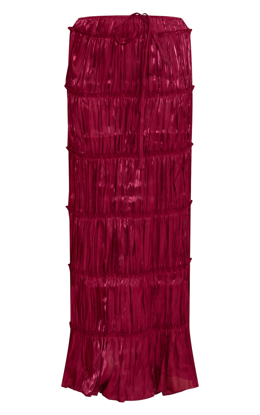 Deep Red Drawstring Frill Tiered Maxi Skirt | Bottoms ...