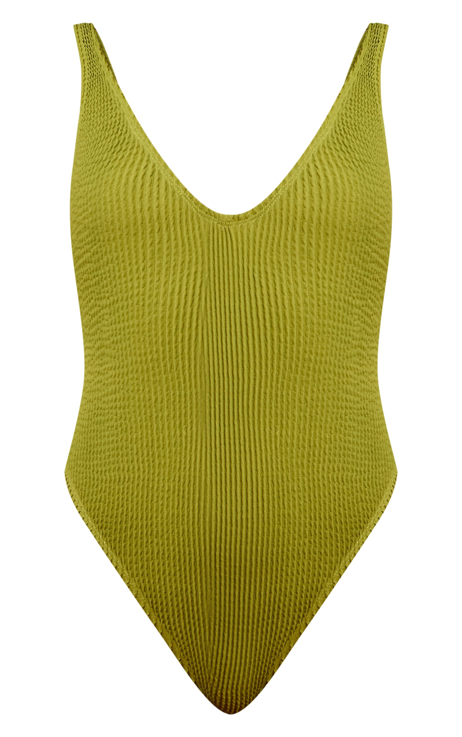 Olive Crinkle Plunge Swimsuit | Swimwear | PrettyLittleThing USA