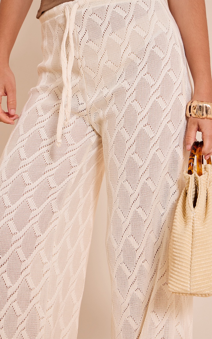 Cream Textured Crochet Drawstring Pants | Bottoms | PLT USA
