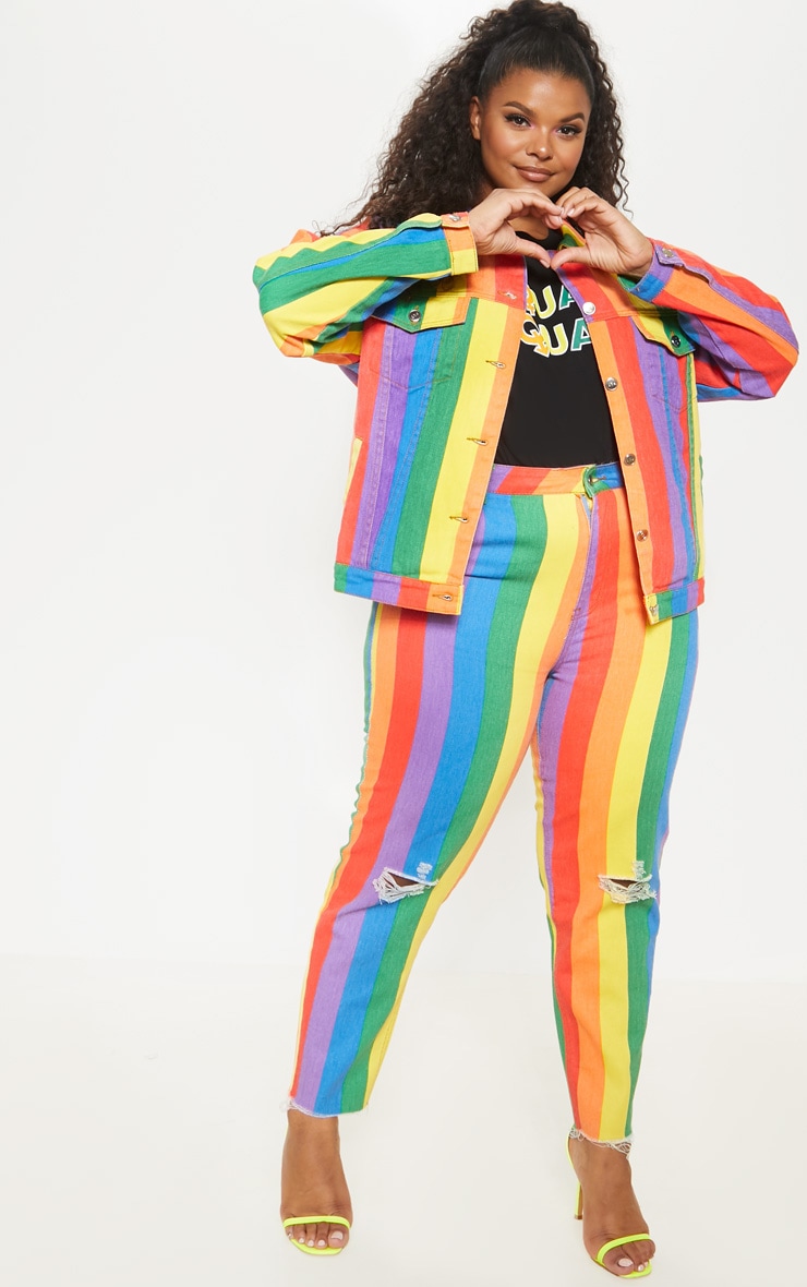 Plus Multi Stripe Denim Jacket | PrettyLittleThing AUS