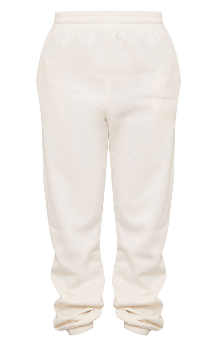 PLT Tall Cream Embroidered Cuff Sweatpants | Tall | PrettyLittleThing USA