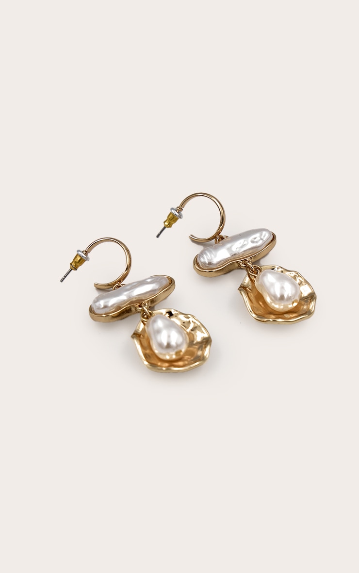 Gold Textured Draped Earring With Pearl Detail | Accessories ...