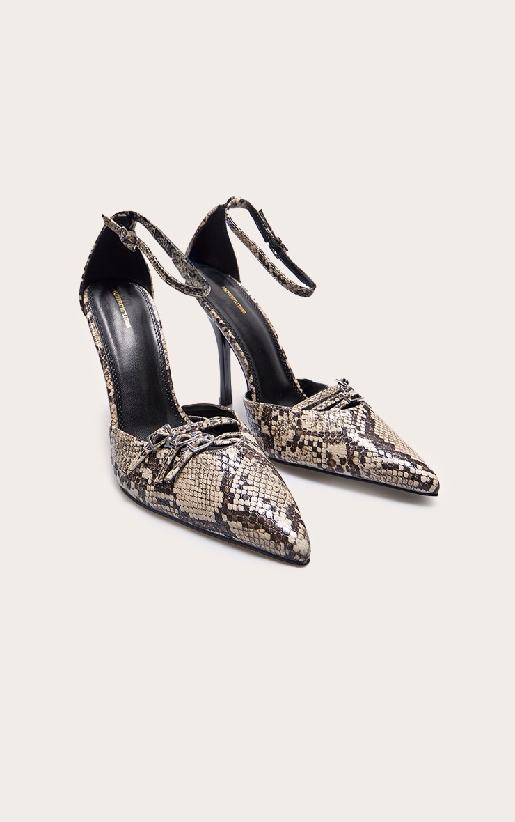 Snake Pu Point Toe Buckle Detail Court Heels | Footwear ...