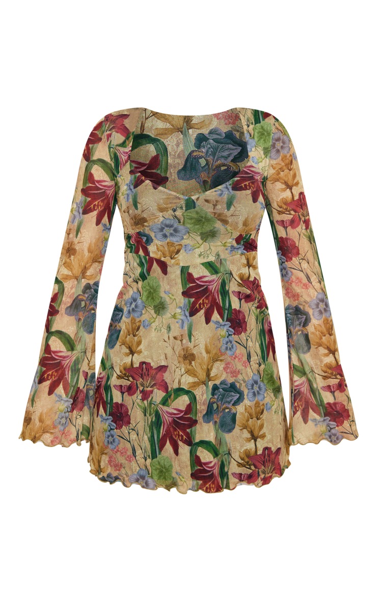 Robe Droite En Gris Pierre Fleuri À Détail Buste | Robes | PLT FR