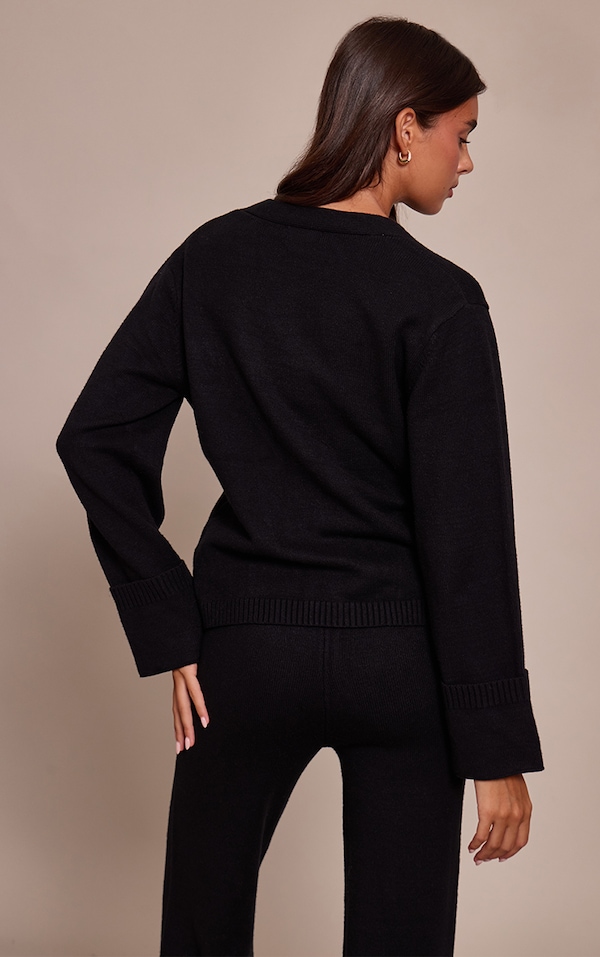 Black Turn Back Cuff Cardigan | Knitwear | PLT USA