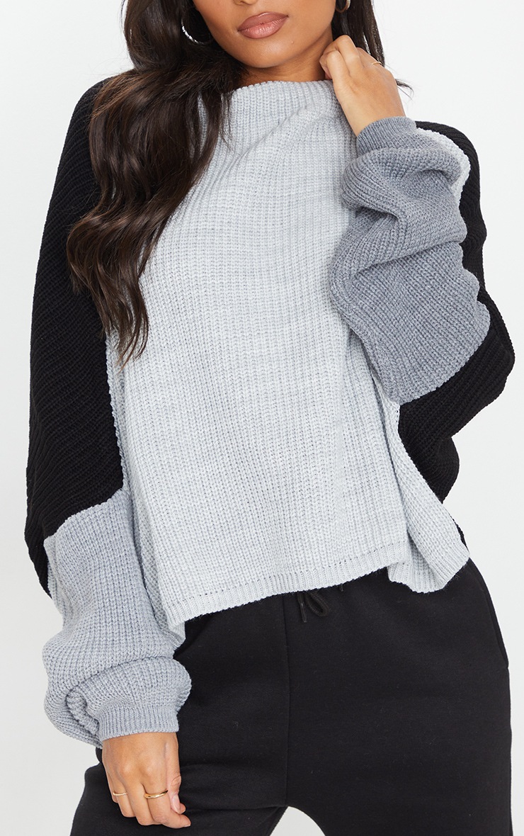Black Oversized Colour Block Jumper | Knitwear | PLT