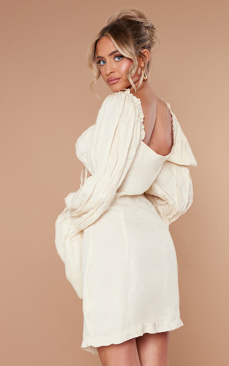 Petite Desert Sand Linen Cut Out Front Mini Dress | PrettyLittleThing USA