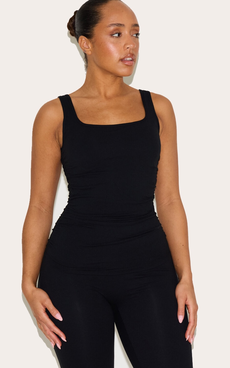 Shape Black Active Ruched Cupped Long Line Top | Shape | PLT