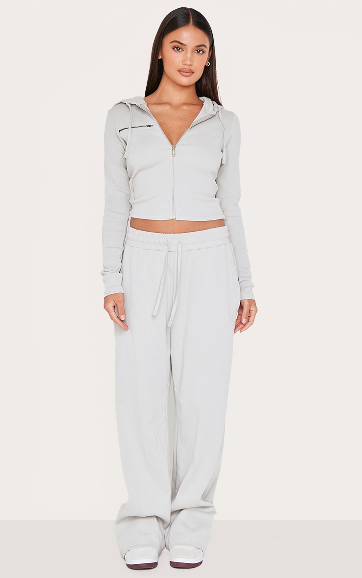 Light Grey Zip Up Ribbed Track Top | Co-ords | PrettyLittleThing USA