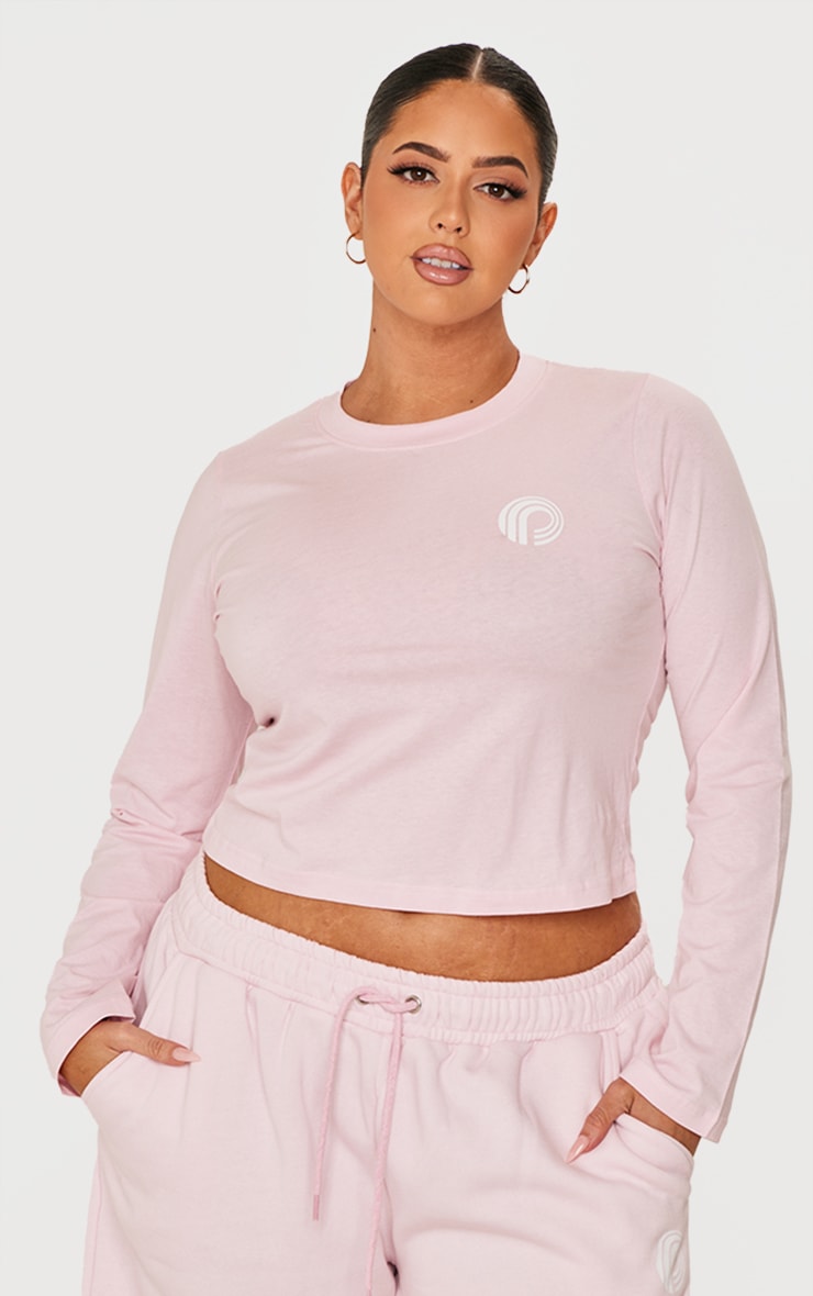 PLT Plus Baby Pink Fitted Long Sleeve T Shirt | Plus Size ...