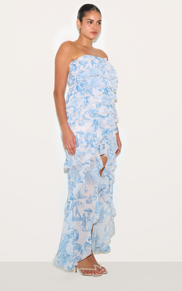 Plus Blue Printed Ruffled Bandeau Maxi Dress | Plus Size ...