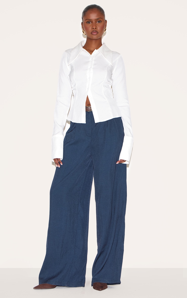 White Oversized Collar Fitted Shirt | Tops | PLT USA