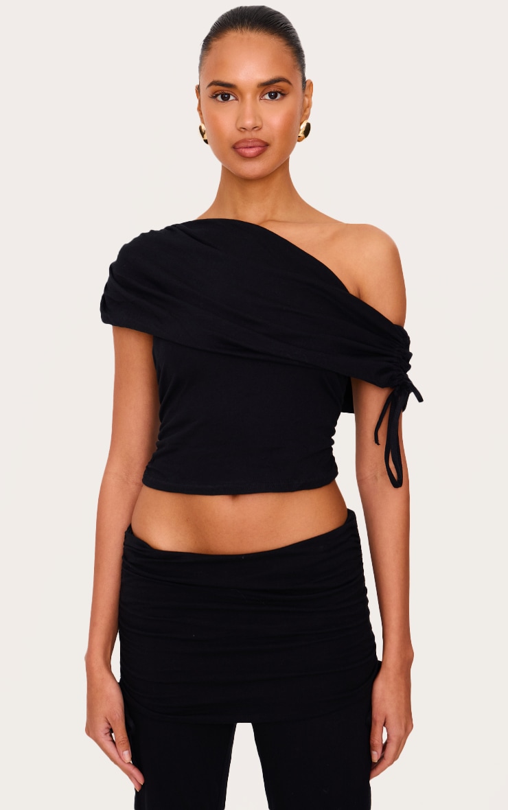 Black Ruched Side Off The Shoulder Top | Co-ords | PLT AUS