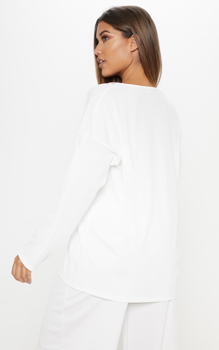 White Lace Up Oversized Rib Top | Co-ords | PrettyLittleThing