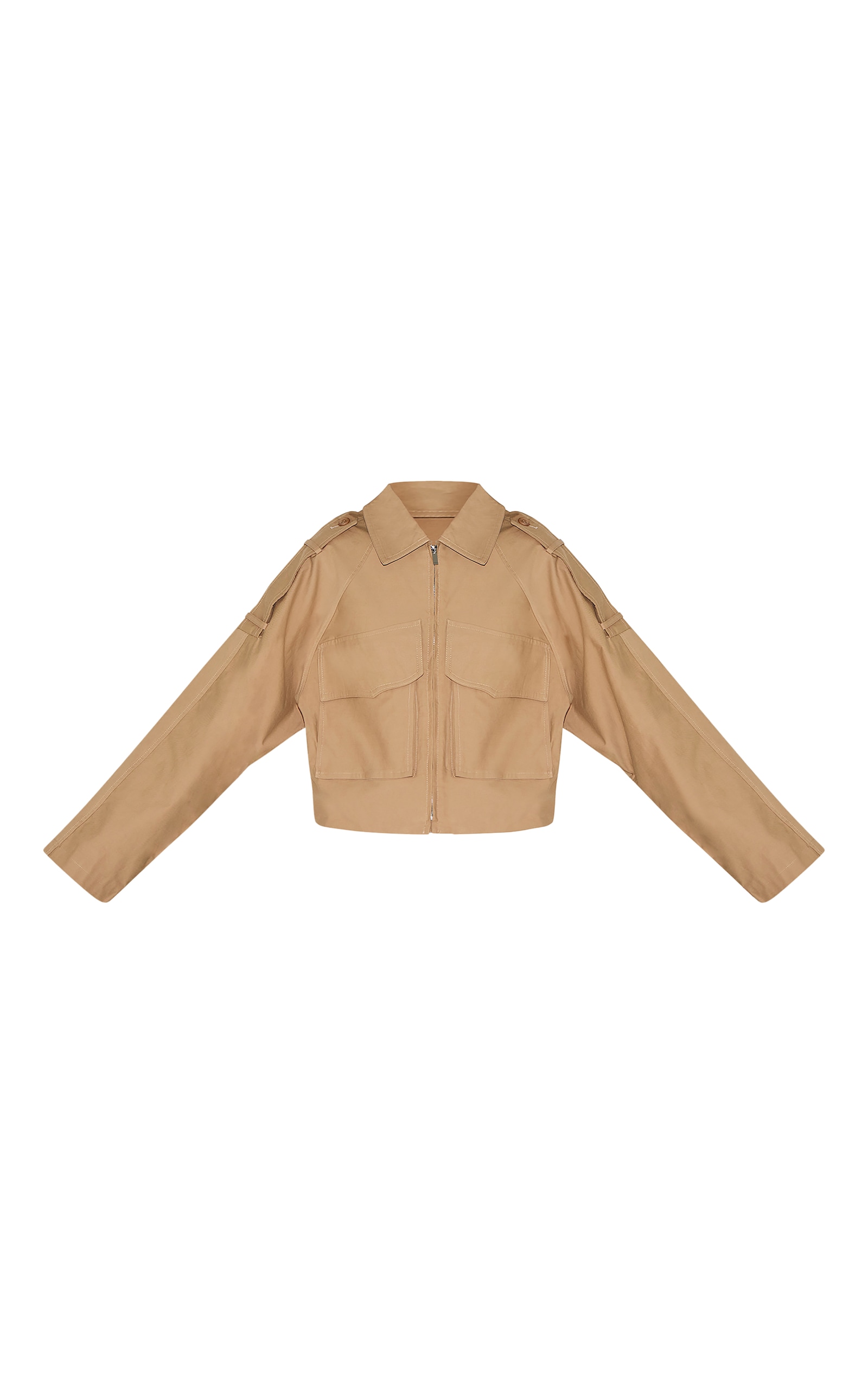 Camel Trench Detail Cropped Zip Up Jacket | Outerwear | PLT
