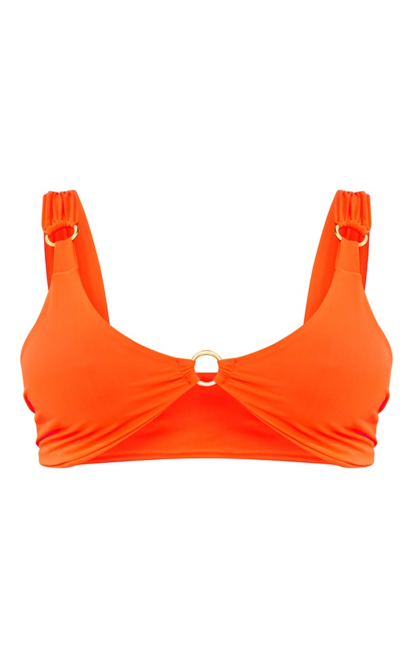 Plus Orange Ring Detail Ruched Bikini Top | PrettyLittleThing IRE