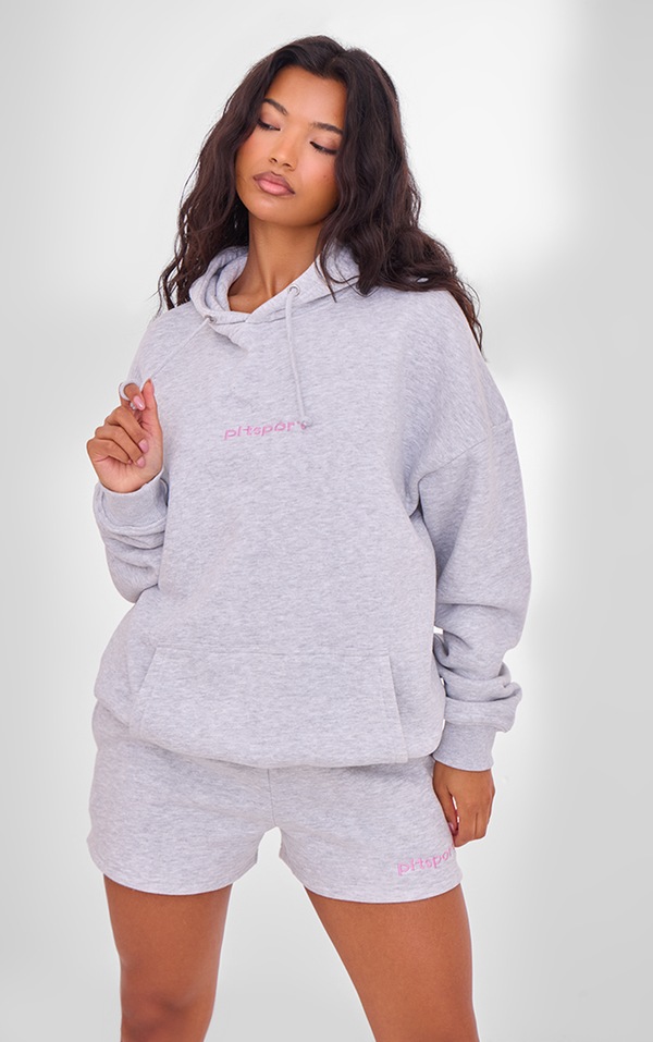 PLT SPORT Ash Grey Embroidered Oversized Hoodie | Activewear ... PLT SPORT Ash Grey Embroidered Oversized Hoodie | Activewear ...