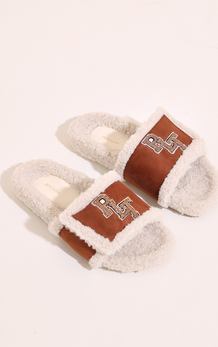 Plt Chocolate Borg Velcro Strap Slides | PrettyLittleThing USA