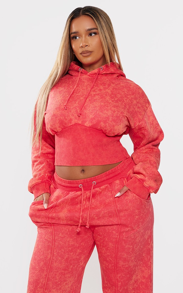 Shape Washed Red Sweat Crop Shirred Waist Hoodie | Shape ...