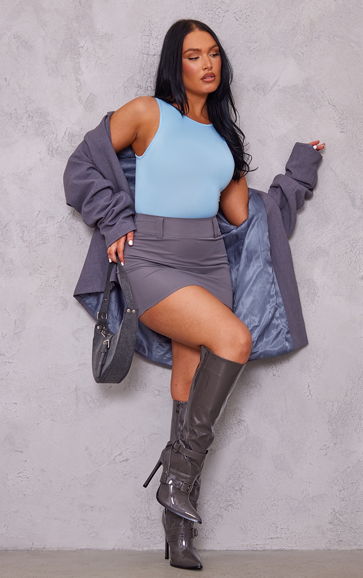 Light Blue Basic Slinky Racer Bodysuit | Tops | PrettyLittleThing AUS