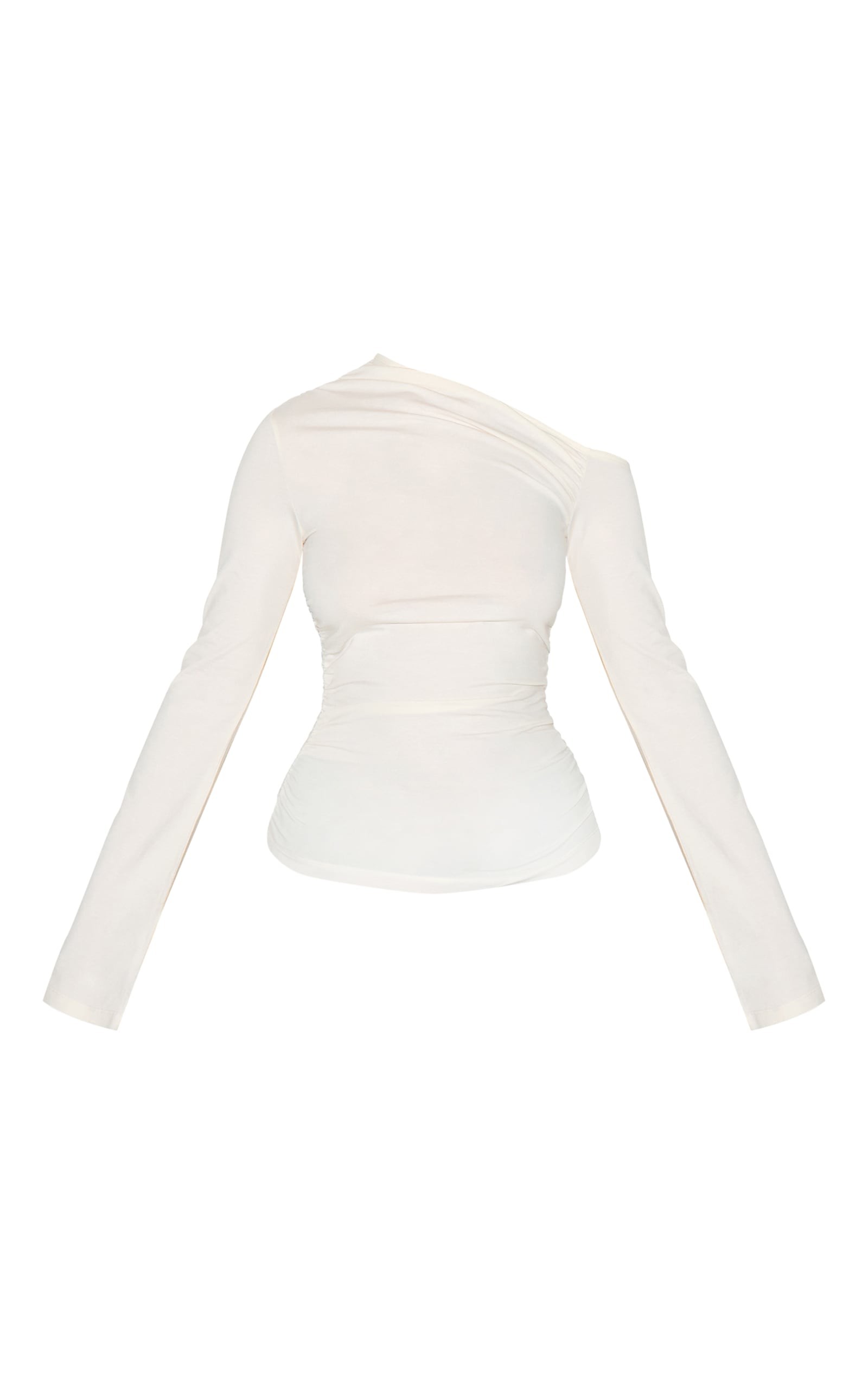 Cream Asymmetric Ruched Flared Sleeve Long Top | Tops ...