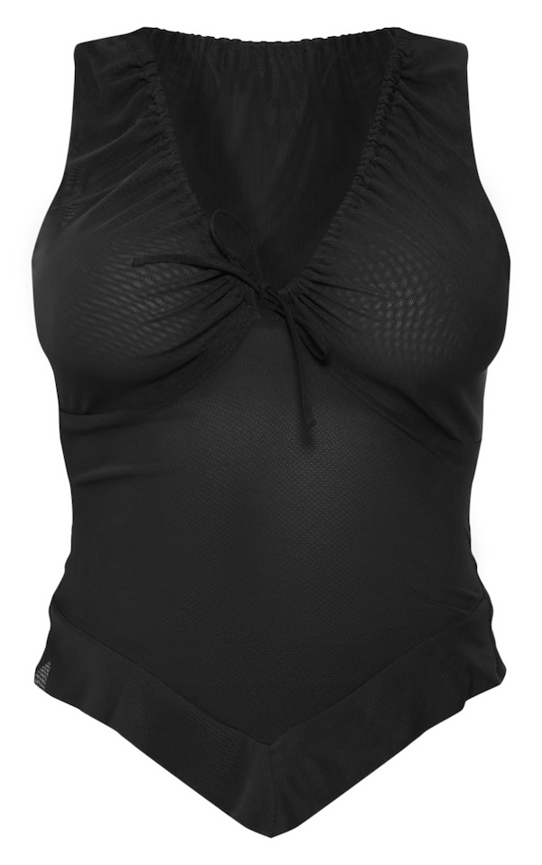 Black Sheer Mesh Sleeveless Ruched Long Top | Co-ords ...