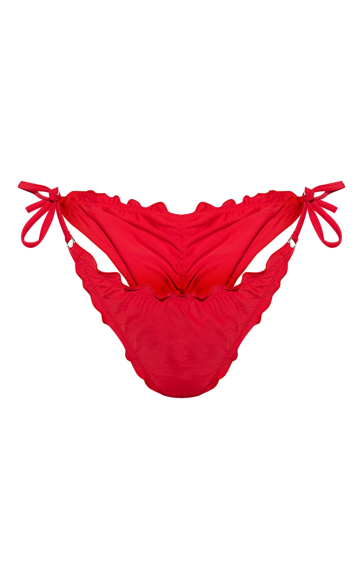 Red Frill Edge Ruched Back Bikini Bottoms | PrettyLittleThing USA