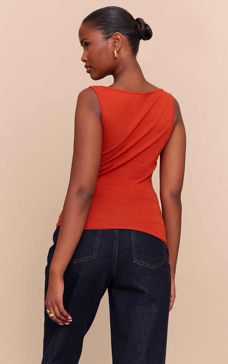 Rust Soft Cotton V Neck Vest Top | Tops | PLT
