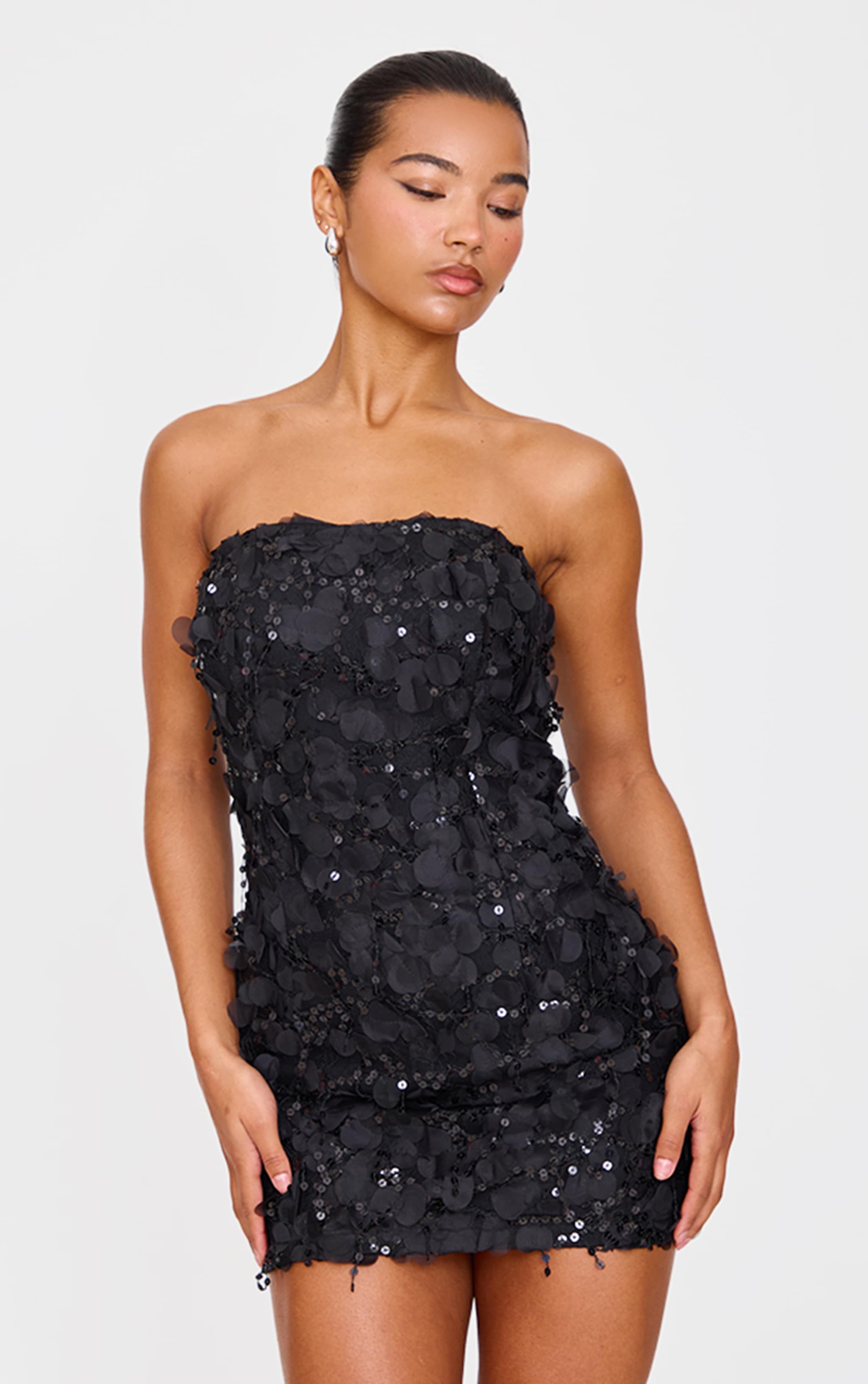 Black Textured Sequin Bandeau Bodycon Dress | Dresses ...