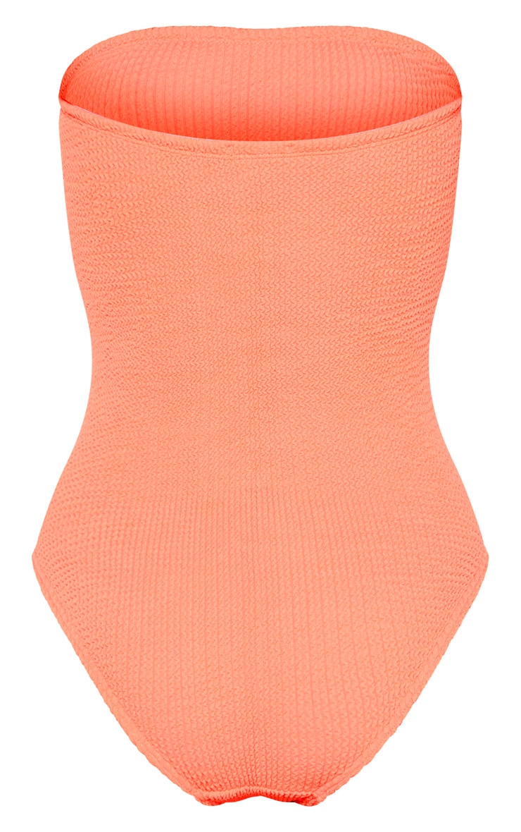 Coral Crinkle Strapless Swimsuit | Swimwear | PrettyLittleThing USA
