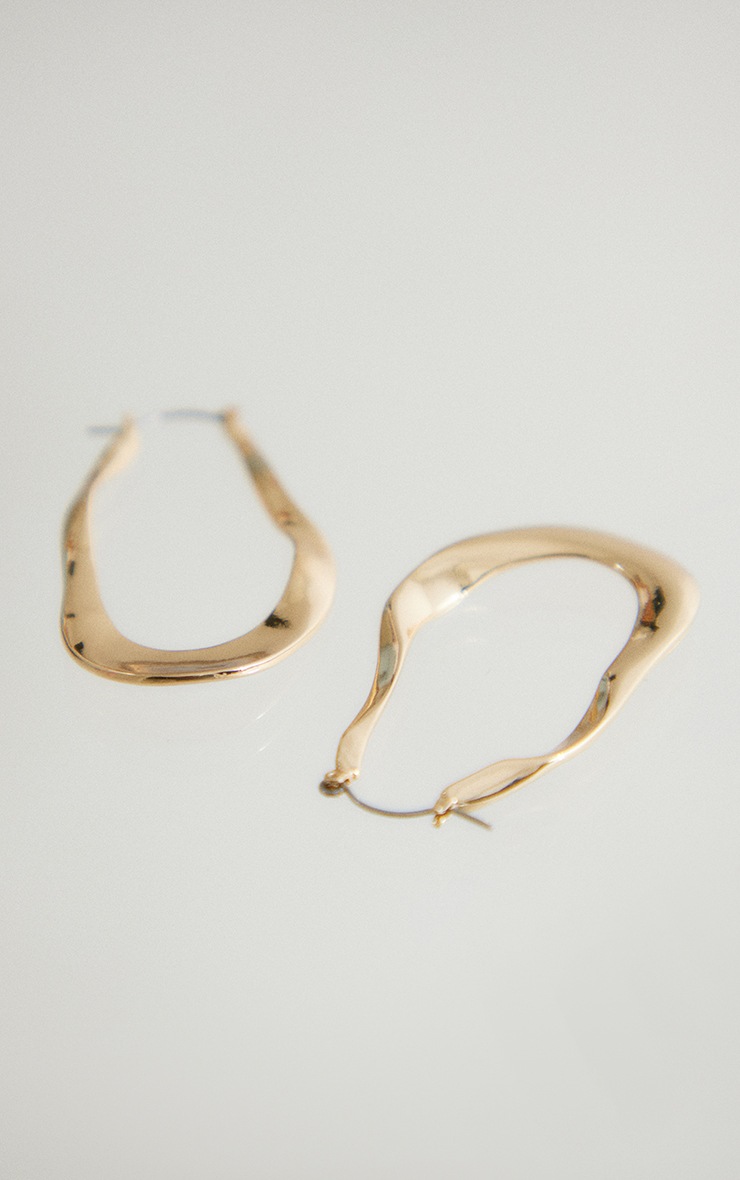 Gold Abstract Long Hoop Earrings | PrettyLittleThing IE