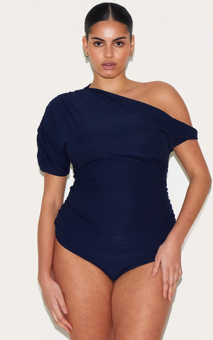 Plus Navy Soft Touch Twist Detail Bodysuit | Plus Size | PrettyLittleThing