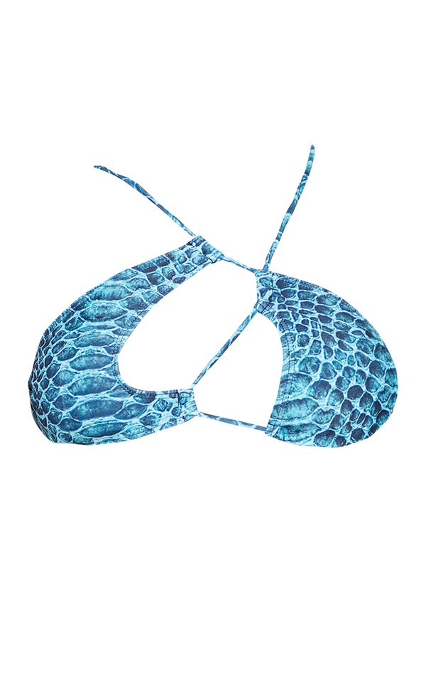 Blue Croc Print Strappy Asymmetric Bikini Top | Swimwear ...
