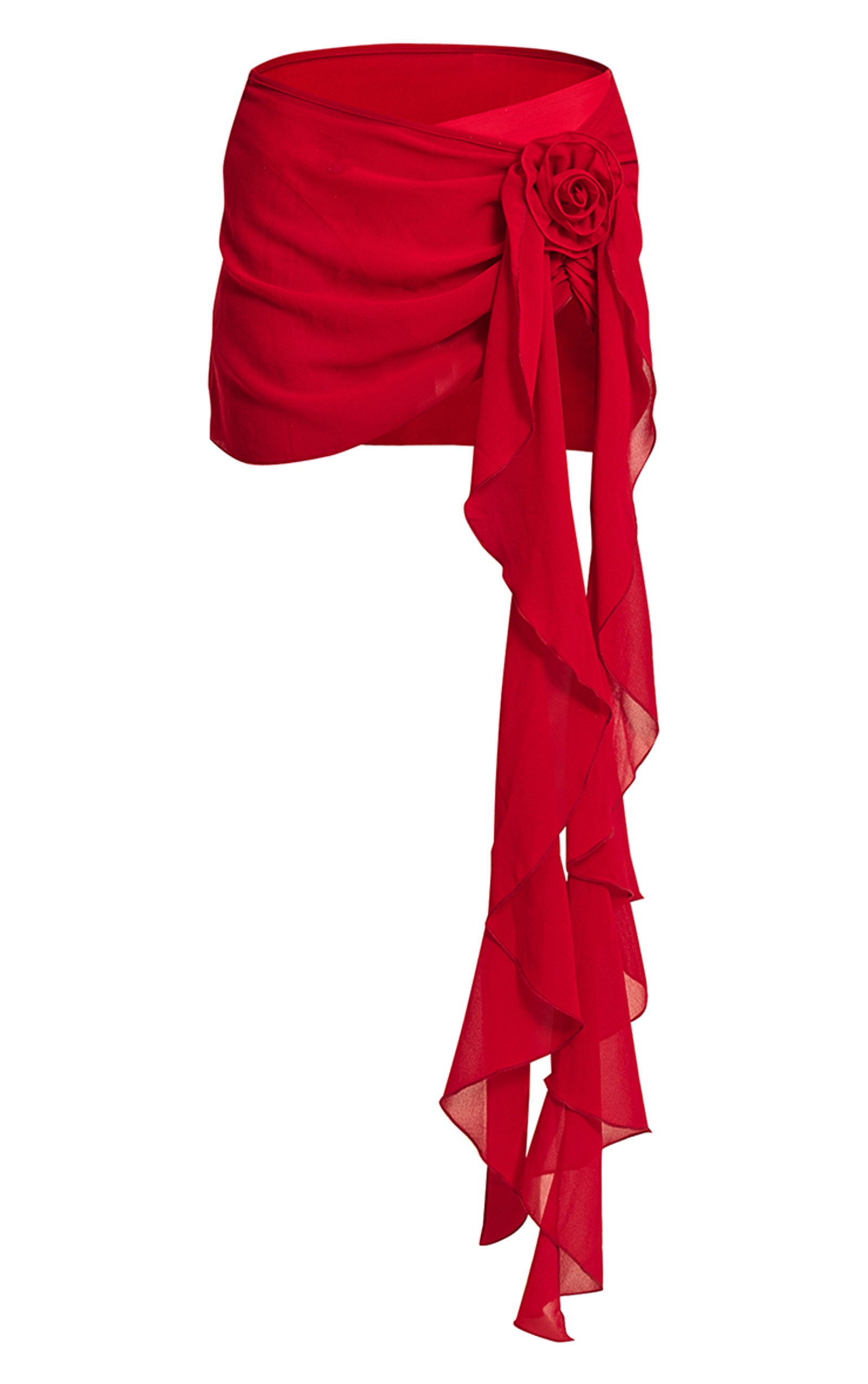 Red Chiffon Flower Detail Drape Beach Skirt | Swimwear | PLT