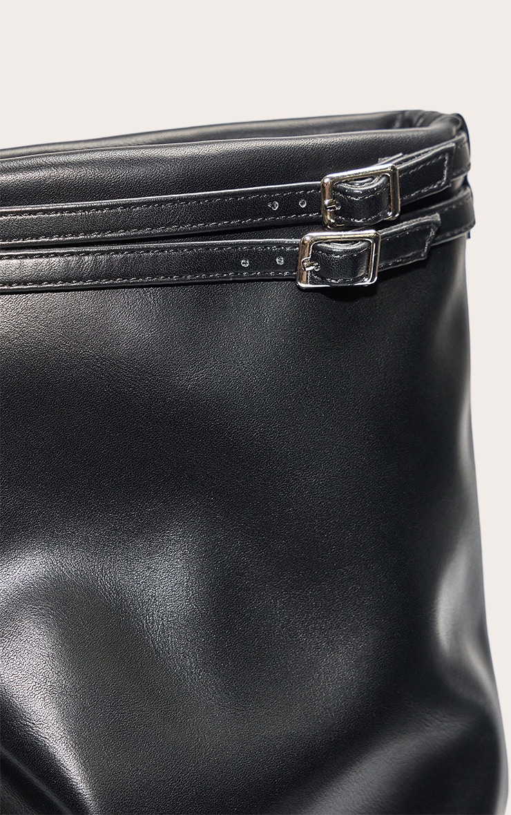 Black Round Toe Fold Over Buckle Strap Ankle Boots | Footwear | PLT