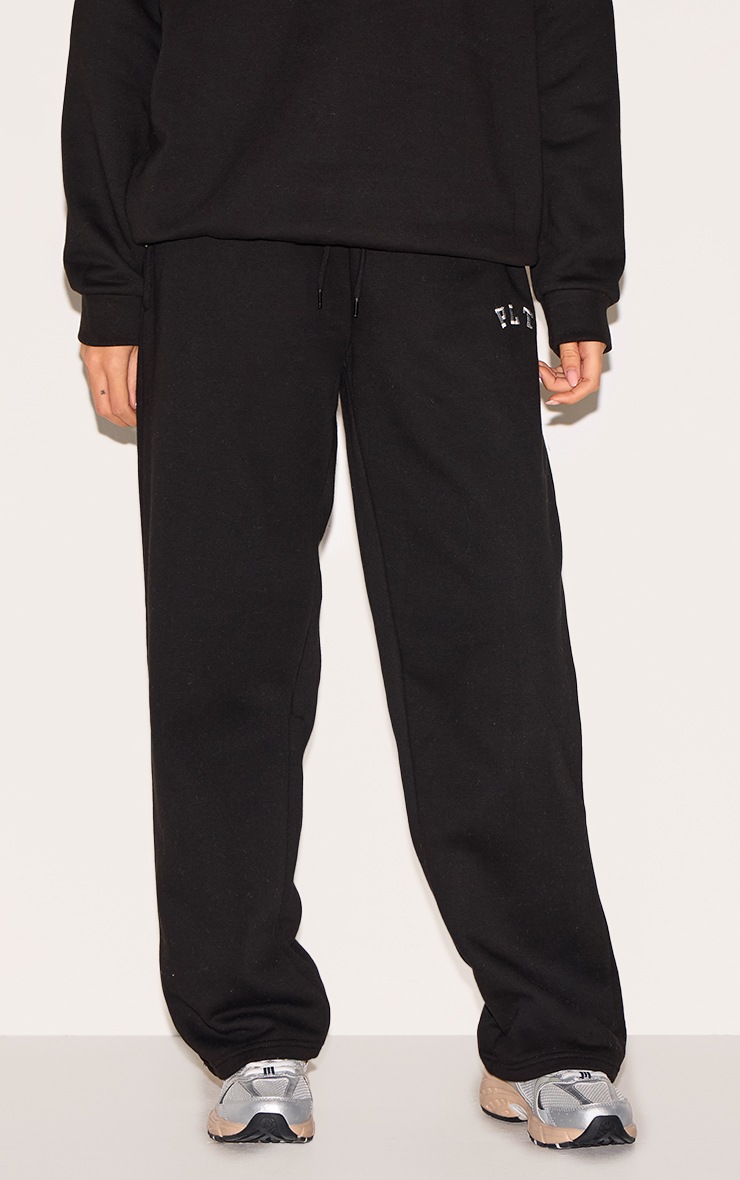 PLT Black Logo Print Oversized Wide Leg Joggers | Athleisure | PLT