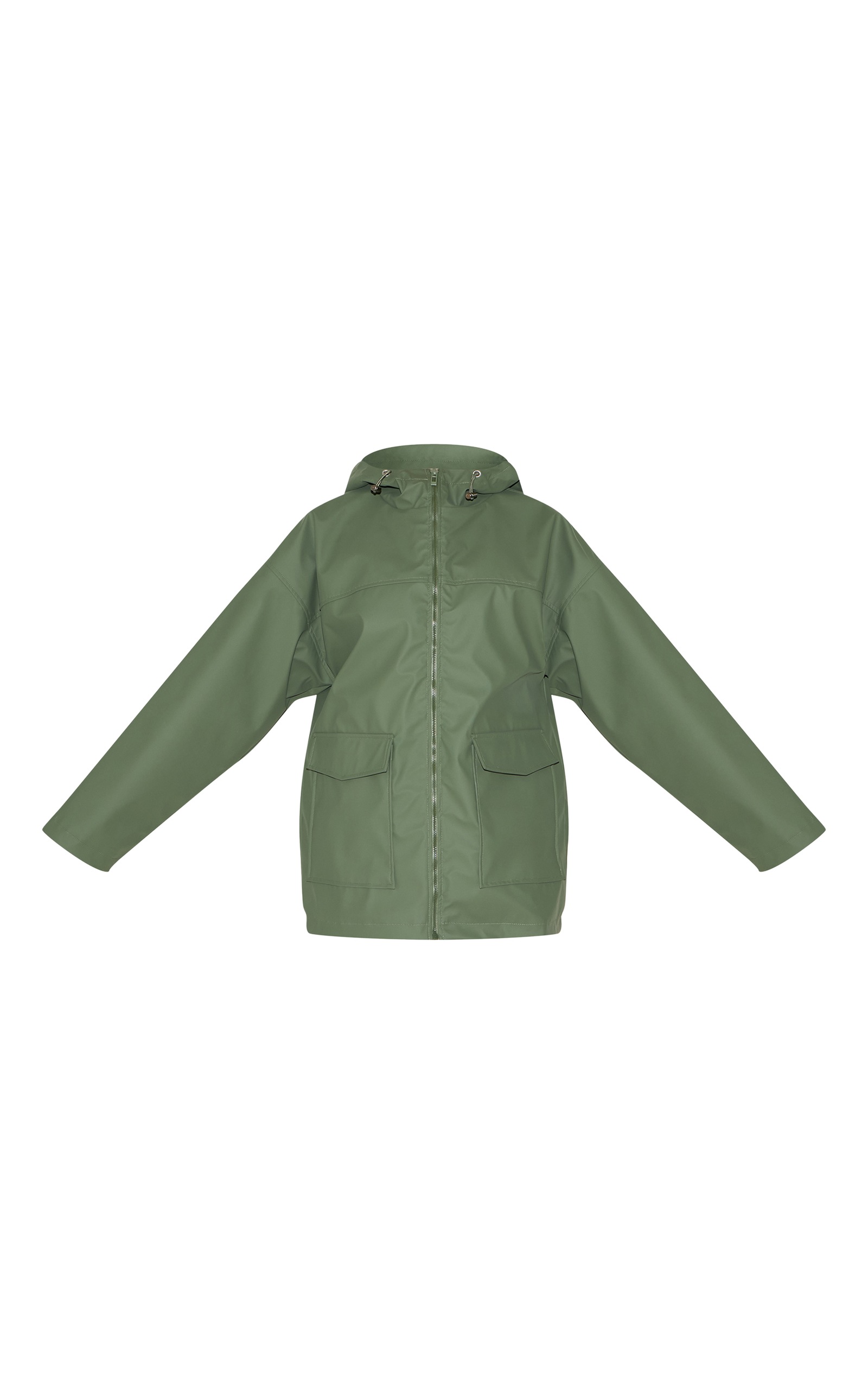 Khaki Rubberised Zip Up Jacket With Hood | Outerwear ...