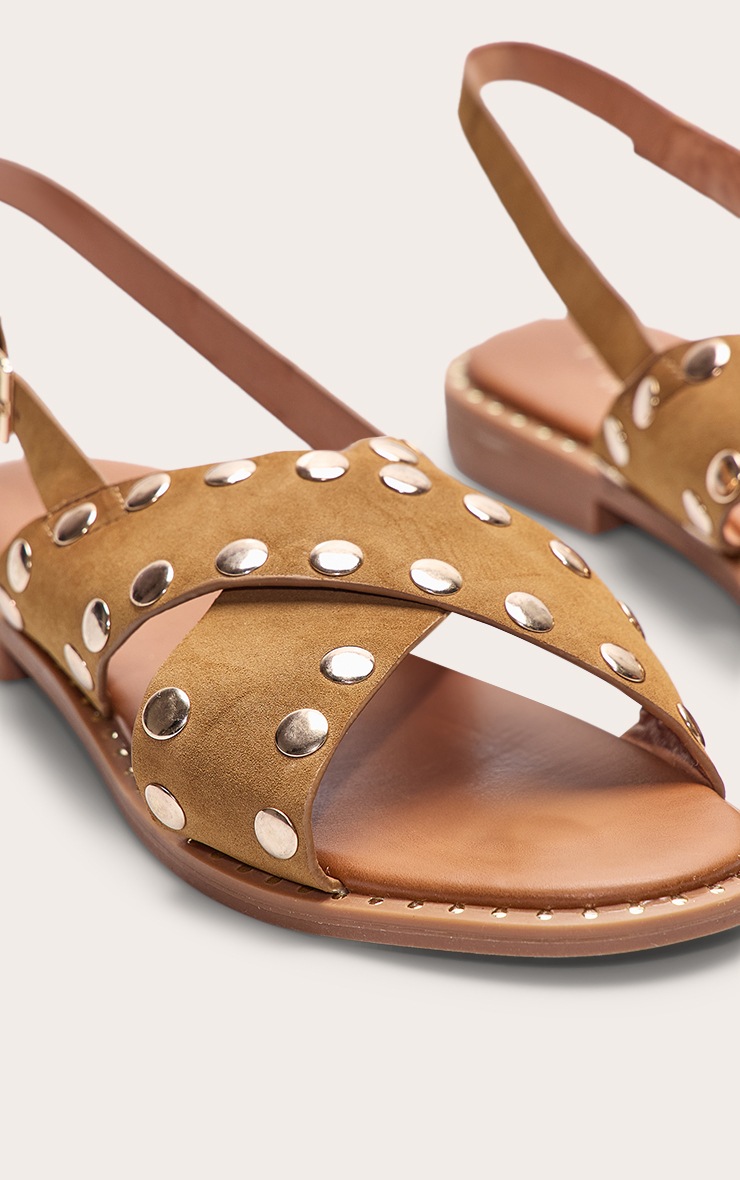 Tan Faux Suede Studded Sling Back Sandal | Footwear | PLT