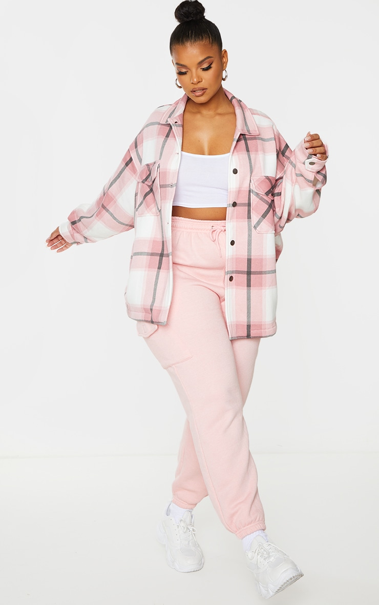 Plus Pink Checked Pocket Front Shacket | Plus Size | PrettyLittleThing USA