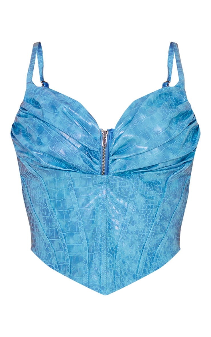 Baby Blue Croc Pleated Bust Corset | Tops | PrettyLittleThing