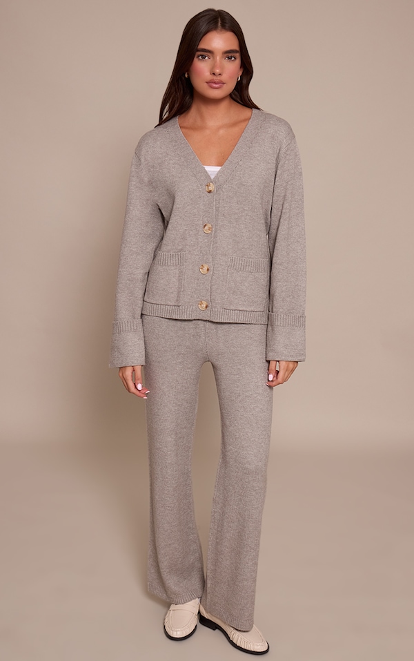 Soft Grey Turn Back Cuff Cardigan | Knitwear | PLT