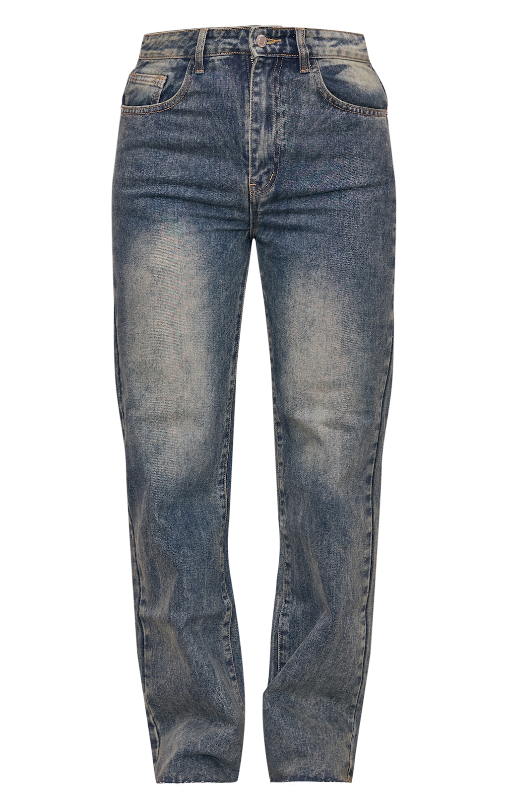 Indigo Vintage Wash Frayed Hem Straight Leg Jeans | Denim | PLT