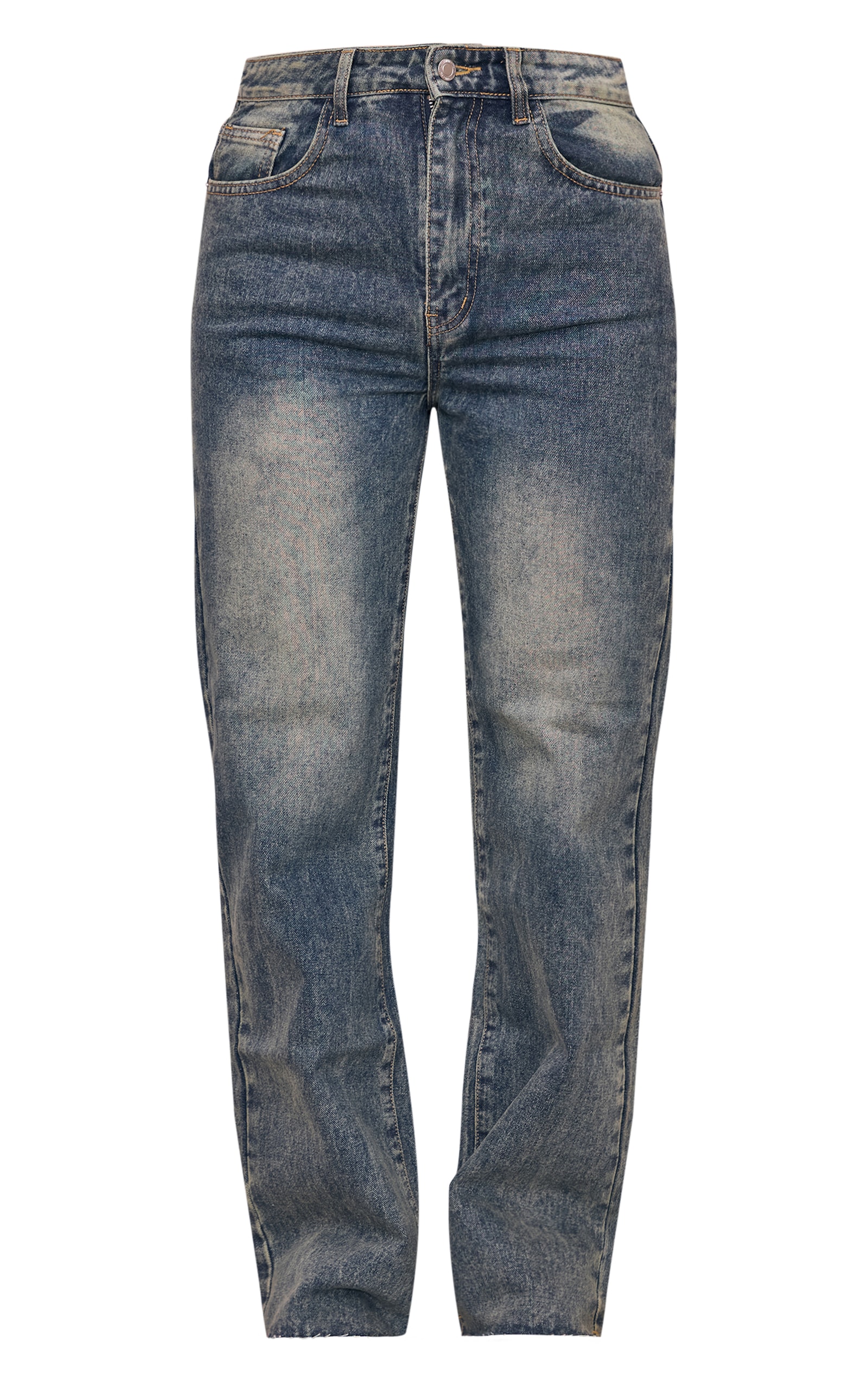 Indigo Vintage Wash Frayed Hem Straight Leg Jeans | Denim | PLT