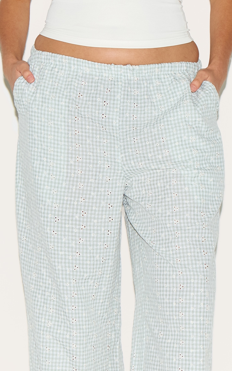 Plus Mint Gingham Broderie Embroidered Trousers | Plus Size | PLT