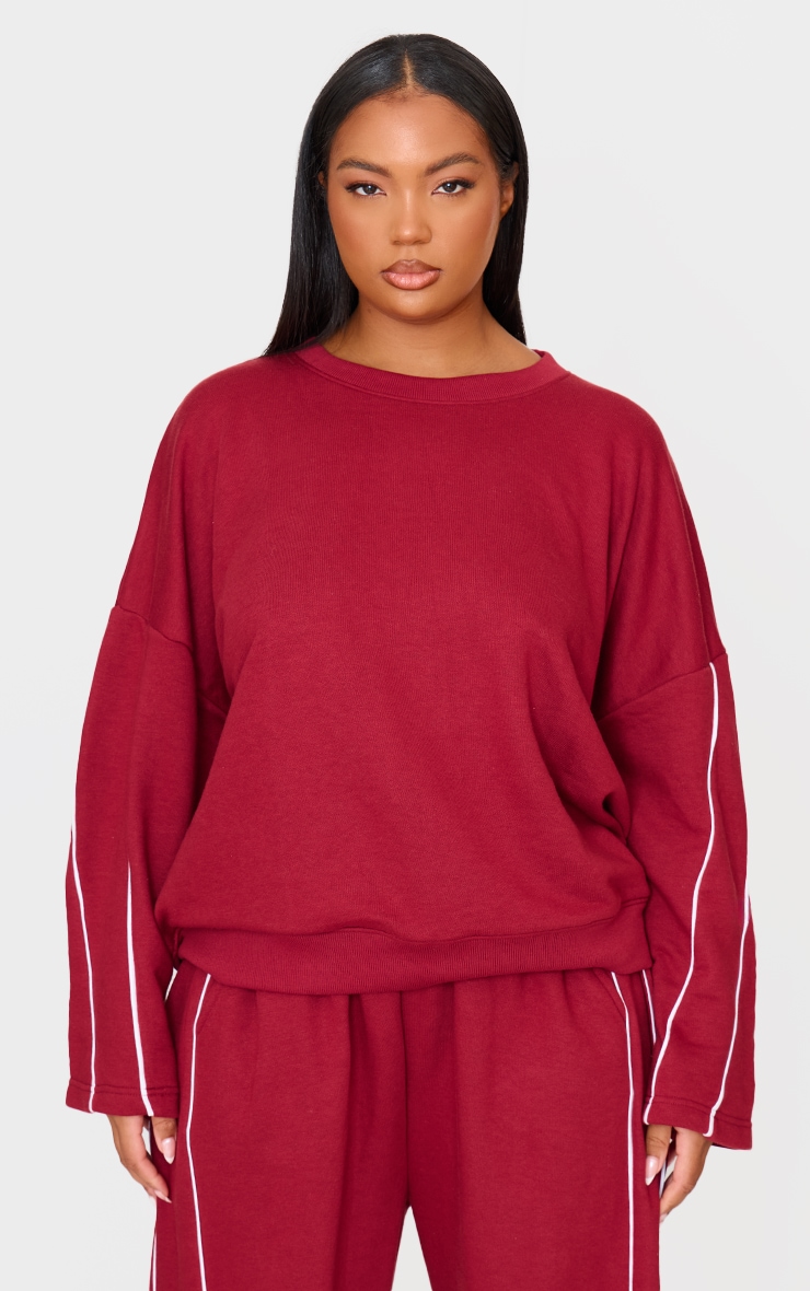 Plus Dark Red Contrast Piping Detail Sweatshirt | Plus Size ...