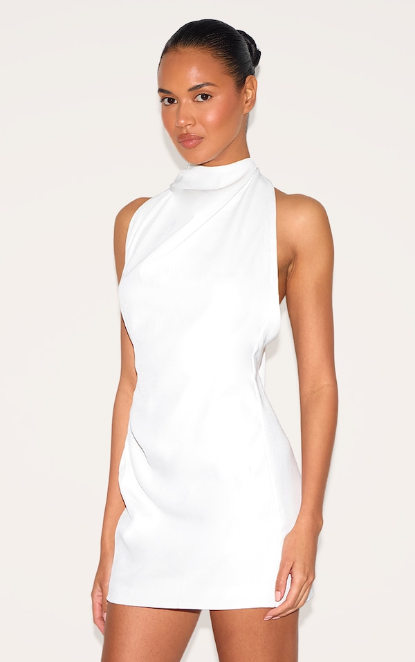 Premium White Woven Tie Halter Neck Dress | Dresses | PrettyLittleThing USA